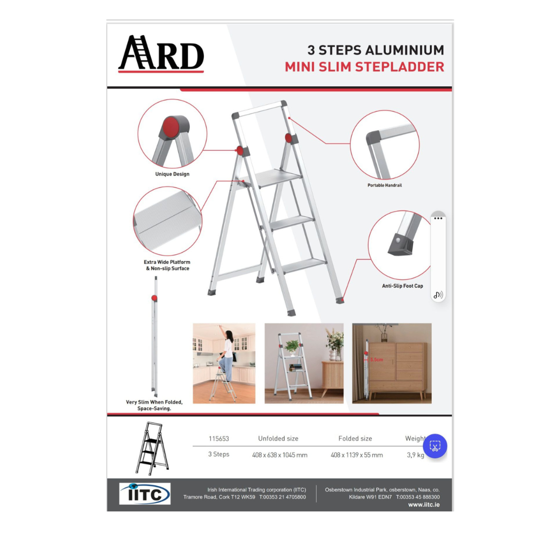 Ard 3 Step Aluminium Slim Step Ladder with Hand Rail – Monahans Fuels ...